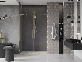 Mexen Velar L Duo, posuvné sprchové dveře do otvoru 160 cm, 8mm čiré sklo, zlatá lesklá, 871-160-003-02-50