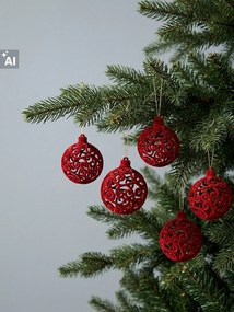 Sinsay - Sada vánočních koulí s výřezy a sametovou úpravou 5 pack - červená