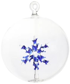 Vánoční koule průhledná s modrou vločkou
