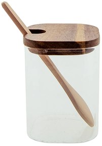 Skleněná dóza/ cukřenka s dřevěným víčkem a lžičkou - 6*6*8 cm / 190 ml