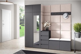 Eka Předsíňová stěna s čalouněnými panely Trinity 33 - Grafit / Krémová bílá 2301