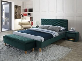 Signal Čalouněná postel AZURRO VELVET 140 x 200 cm barva zelená / dub