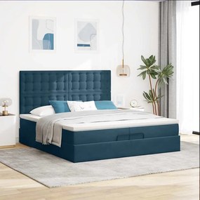 Osmanský rám postele s matrací tmavě modrý 200x200cm samet 3313641