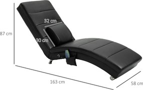 HOMCOM Relaxační lehátko kožené s masážní funkcí, 58 x 163 x 87 cm, do 120 kg, 8 masážních bodů, s dálkovým ovládáním, vysoký opěrný polštář, černá |…