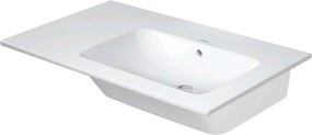 Duravit ME by Starck - Umyvadlo 83x49 cm, s přepadem, bez otvoru pro baterii, odkládací plocha vlevo, DuraShield, matná bílá 234683AC60