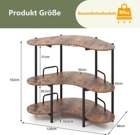 Costway 3 Vodorovný kuchyňský barový stůl s držákem na sklo a kovovým rámem