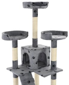 Škrabadlo pro kočky - sisalové sloupky - šedé potisk tlapek | 170 cm