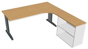 Sestava stolu a skříně levá 180 cm - Hobis Cross CE 1800 H L Dekor stolové desky: buk, Dekor lamino podnože: bílá, Barva nohou: černá