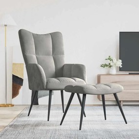 Relaxační křeslo se stoličkou světle šedé samet 328084