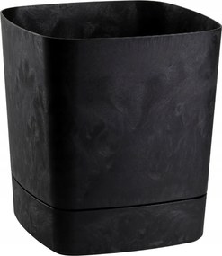 Plastový květináč s podmiskou Cubi 30x30 cm černý beton