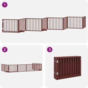 Zábrana pro psy s dvířky skládací 8 panelů hnědá 640 cm topol 3155578