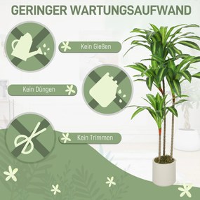 HOMCOM umělá rostlina Dracaena s ohebnými větvemi, bílý květináč (PP + cement) – listy PEVA, dřevěný kmen, 60 × 40 × 120 cm