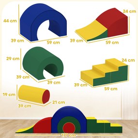AIYAPLAY 5dílná sada měkkých stavebnic pro miminka a malé děti, pěna, umělá kůže, 5 kreativních tvarů, indoor sada k lezení, plazení, hraní, barevná