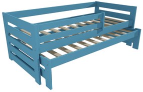 Vomaks Dětská postel s výsuvnou přistýlkou DPV 007 se zábranou Rozměr: 80 x 200 cm, Barva: barva modrá