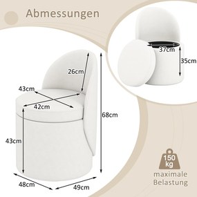 Costway 38 L toaletní taburet s opěradlem a 9 cm houbou polstrovaný sedák otoman