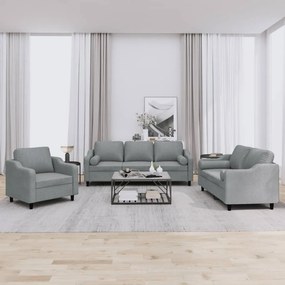 3dílná sedací souprava s polštáři světle šedá textil 3201786