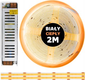 Set 2M Led pásek Cob 480 diod 3000K bílý teplý 24V 10W s napájecím zdrojem