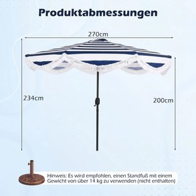 Costway Slunečník Ø 278 cm sklopný s klikou s třásněmi