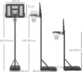 Stojan na basketbal SPORTNOW 2 v 1, výškově nastavitelný basketbalový koš se stojanem 230-305 cm, stojan na basketbalovou desku s kolečky, basketbalo…
