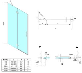Gelco Trinity Black sprchové dveře do niky 120 x 200 cm otevírací pravá černá sklo čiré GT1212CR-B