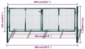 vidaXL Marketos Plotová branka ocelová 300 x 125 cm zelená