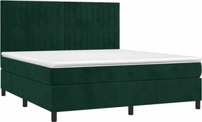 Box spring postel s matrací a LED tmavě zelená 160x200 cm samet 3136254