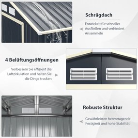 Costway Zahradní kůlna Steel Multifunkční kůlna – 277 × 202 × 191 cm, šedá