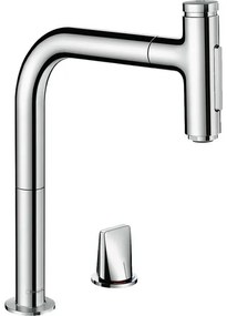 Hansgrohe Metris Select M71 Dvouotvorová dřezová baterie s vytahovací sprškou, chrom 73819000