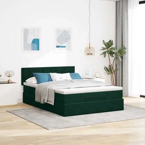 Osmanský rám postele s matrací tmavě zelená 140x200cm samet 3312629