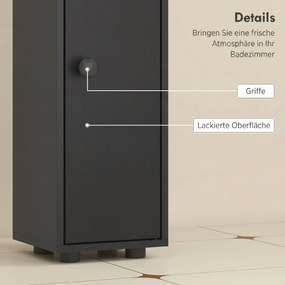 kleankin 180 cm úzká koupelnová skříňka, držák toaletního papíru s otevřenými přihrádkami, 2 skříňky, černá