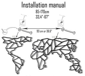 Nástěnná kovová dekorace Map Of The World Clear, 85 x 170 cm