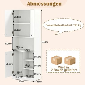 Costway Kuchyňská skříňka s 3 dvířky a otevřenými policemi, bufetová s pracovní