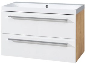 Mereo Mereo, Bino, koupelnová skříňka s umyvadlem z litého mramoru 101cm, bílá, dub, CN672M