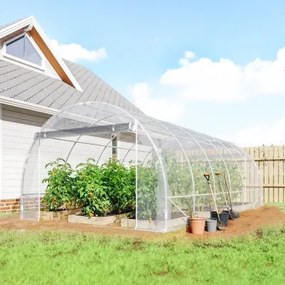 Outsunny tunelový skleník 6x3x2 m se 2 vyrolovatelnými dveřmi, konstrukce z pozinkované oceli, PE kryt odolný proti UV záření, průhledný