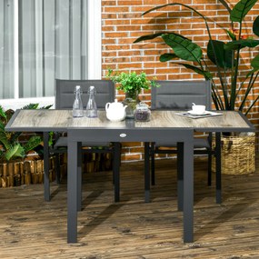 Zahradní stůl Outsunny, jídelní stůl s rozkládací deskou, stůl na terasu se vzhledem dřeva, hliníkový stůl na balkon, béžová+šedá, 160 x 80 x 75cm| A…