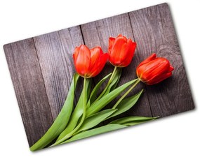 Wallmuralia Deska na krájení skleněná Červené tulipány 80x52 cm
