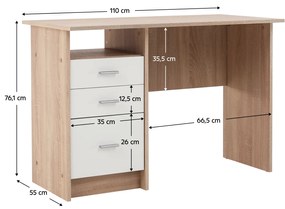 Kondela PC stůl, dub sonoma / bílá, SAMSON NEW