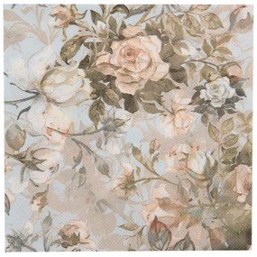 Béžovo-modré papírové ubrousky s růžemi - 33*33 cm (20ks)
