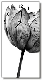 Skleněné hodiny vertikální Tulipánové květy jsou šedé