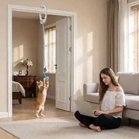 PawHut Interaktivní hračka pro kočky, USB nabíjecí, zavěšená na dveře, skákající myš pro kočky, 24,1 x 13,8 x 6,6 cm, bílá