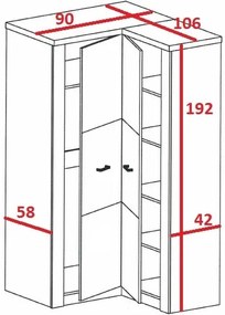 Rohová šatní skříň INDIANAPOLIS I-14 jasan bílý