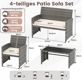 Costway 4-dílná sada zahradního nábytku konverzační sada obsahující ratanové