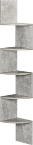 HOMCOM Stěnná rohová polička v zigzag designu 20Š x 20H x 126V cm, 5 úrovní, dřevo, šedá
