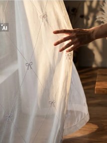 Sinsay - Záclona na řasící pásce s vyšívaným vzorem mašlí - bílá