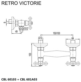 Mereo, Sprchová nástěnná baterie, Retro Viktorie, bez příslušenství, chrom, CBL60103