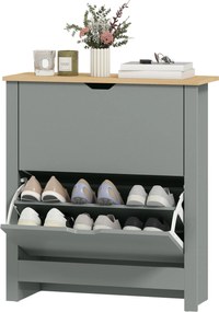 HOMCOM Shoe Cabinet with 2 Flip Drawers – Slim Shoe Rack with Adjustable Divider for up to 12 Pairs, 28.3 x 10.2 x 31.5 in, Light Gray | Aosom