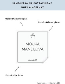 MOUKA MANDLOVÁ – průhledná samolepka na dózu, 5 × 5 cm | DomaLEP