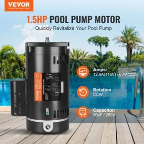 1,12 kW motor bazénového čerpadla 115/230 V 12,8/6,4 A 56Y 3450RPM 90μF/250 V