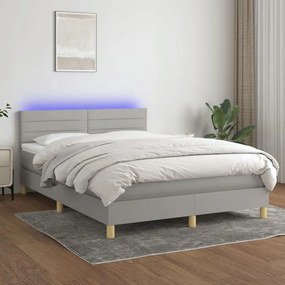 Box Spring Postel S Matrací A Led Textil Světle Šedá vodorovné pruhy 140