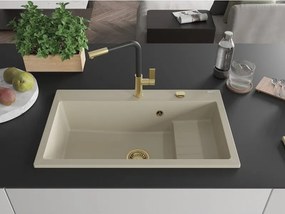 Mexen Omar granitový dřez 1-komorový 800 x 480 mm, béžový, zlatý sifon - 6520801005-69-G